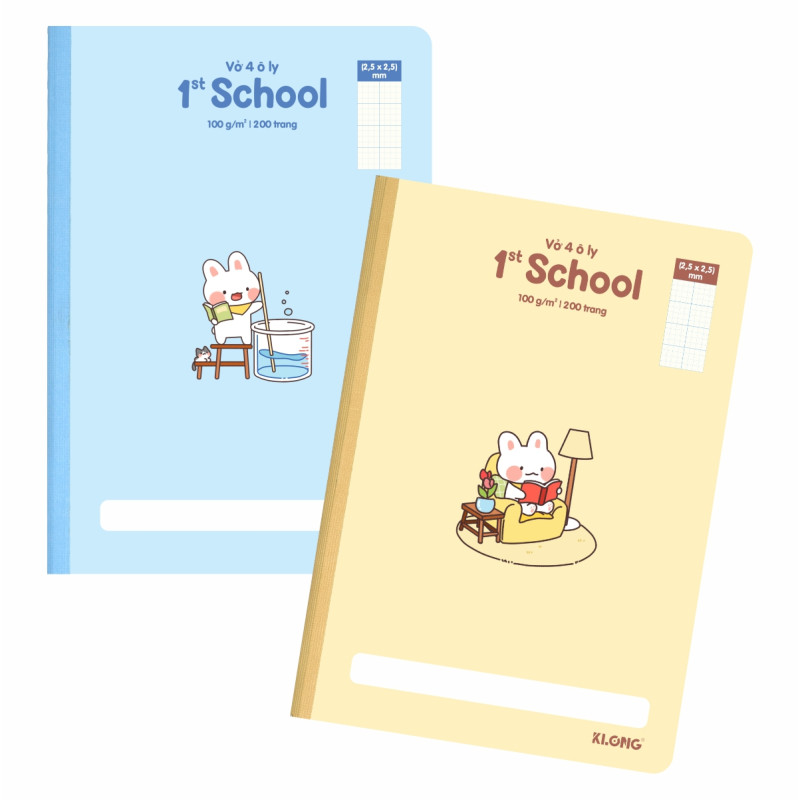 Vở 4 ô ly may dán gáy 1st School B5 200 trang 100/76; MS: 062